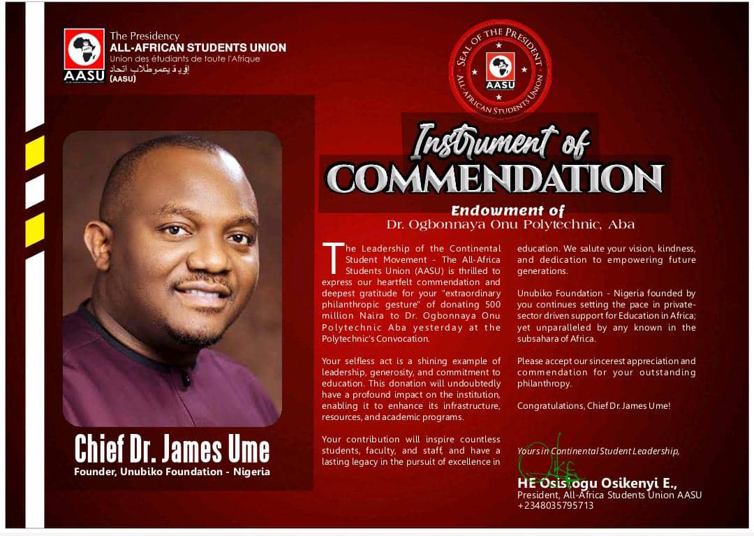 AASU Commends Philanthropist Chief James Ume for Donating N500 Million ...